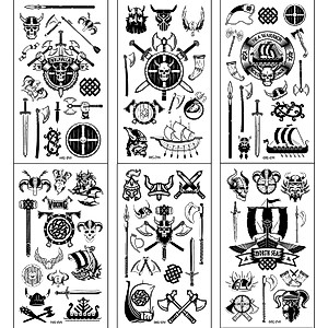 Konsait 130+ Tiny Pirate Temporary Tattoos, Black Viking Pirate Fake Tattoos Body Art Stickers for Girls Boys Kids Party Bag Filler Children's Birthday Gift Pirate Party Supplies Favors Face Hand Arm