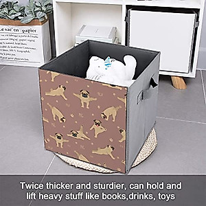 Yoga Dogs and Exercises Pug Canvas Collapsible Storage Bins Cube Organizer Baskets with Handles for Home Office Car