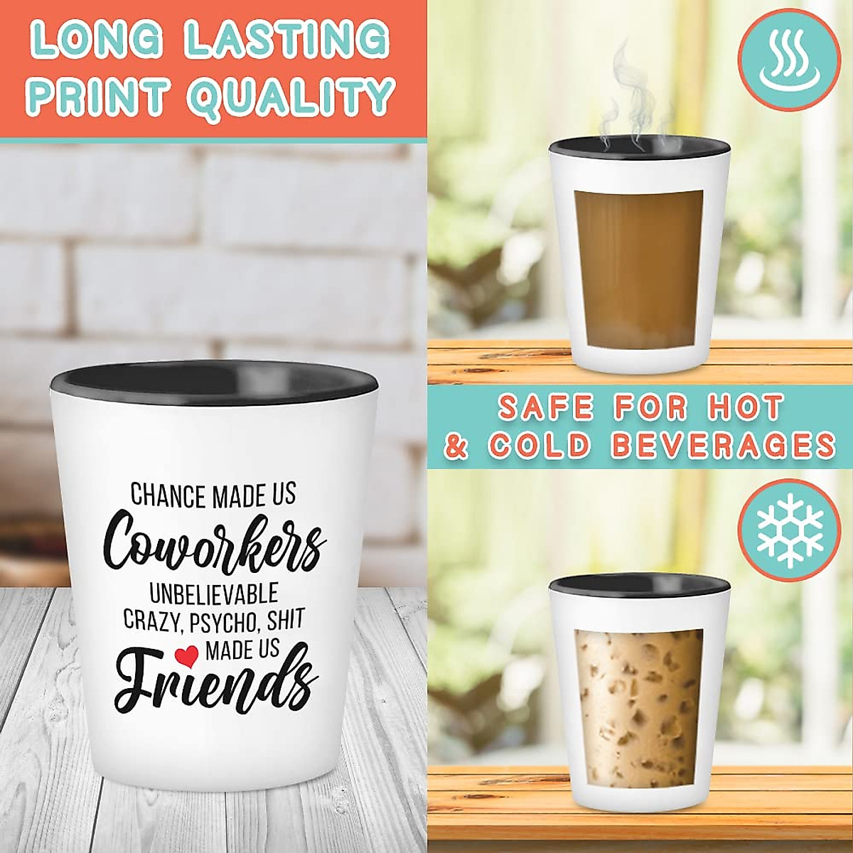 Bubble Hugs Work Bestie Shot Glass 1.5Oz White - Chance Made Us Co Workers - Employee Humorous Coworker Office Job Sarcasm Crazy Psycho