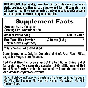 Puritan's Pride Red Yeast Rice Capsule 600 mg, 240 Count, Pack of 2