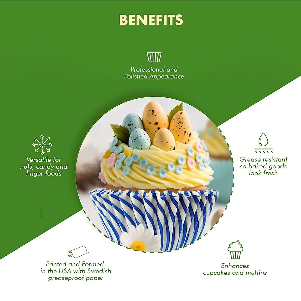 Regency Wraps Greaseproof Professional Grade Standard Baking Cups, Pack of 40, Blue Pisa Stripe