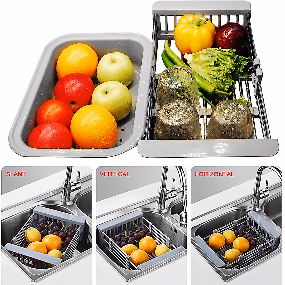 nathnalt Sink Dish Drying Rack. Sink Dish Drying Rack for Vegetables and Fruits. Suitable for 12.6"to 17.5" Square Sinks Upper.