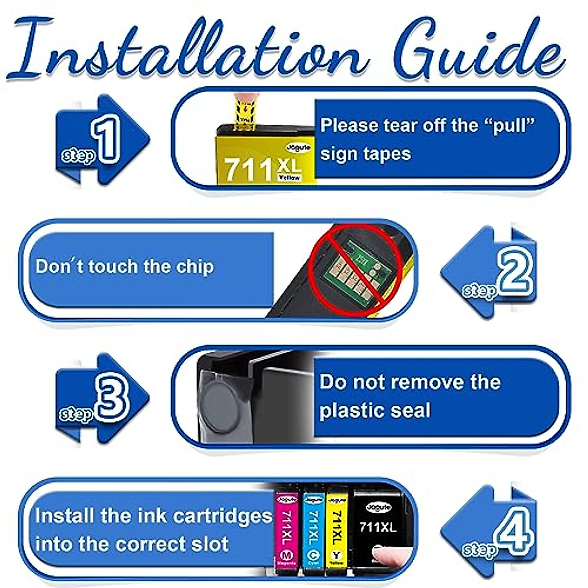 Jagute 711XL Black Ink Cartridge Replacement for HP 711 XL Work for HP DesignJet T120 24-in 610 mm T520 24-in 36-in 610 mm 914 mm T100 Large Format Printer (4 Black, 80-ml)