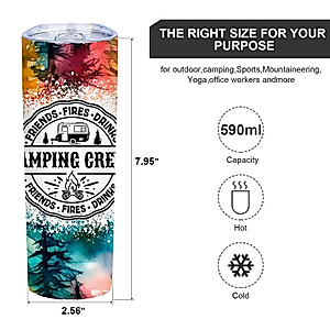 TUMBTU Funny Tumbler for Women Men Camping Crew Friends, Fire, Drinks, Pine Trees 20oz Tumbler With Lid 18/8 Stainless Steel Cup Double Wall (Pack of 1)