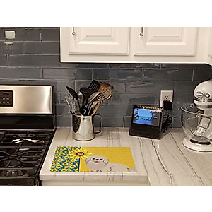 Caroline's Treasures WDK5456LCB Summer Sunflowers White Pekingese Glass Cutting Board Large Decorative Tempered Glass Kitchen Cutting and Serving Board Large Size Chopping Board