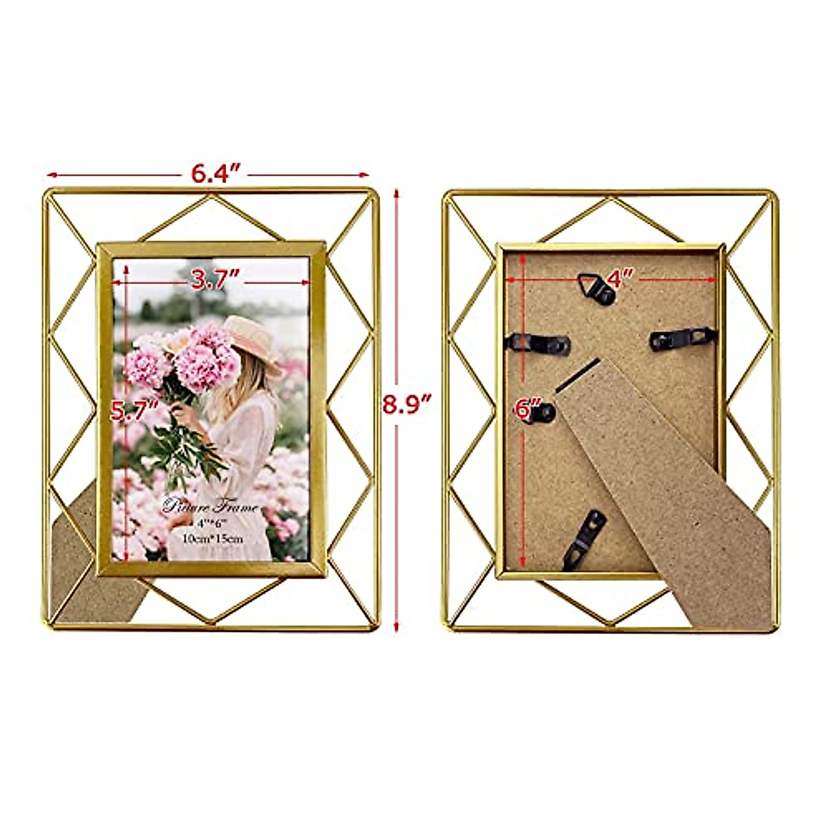 SPEPLA 4x6 Metal Picture Frames for Tabletop or Wall Mounting Display, 2 Pack 6 x 4 Photo Frame