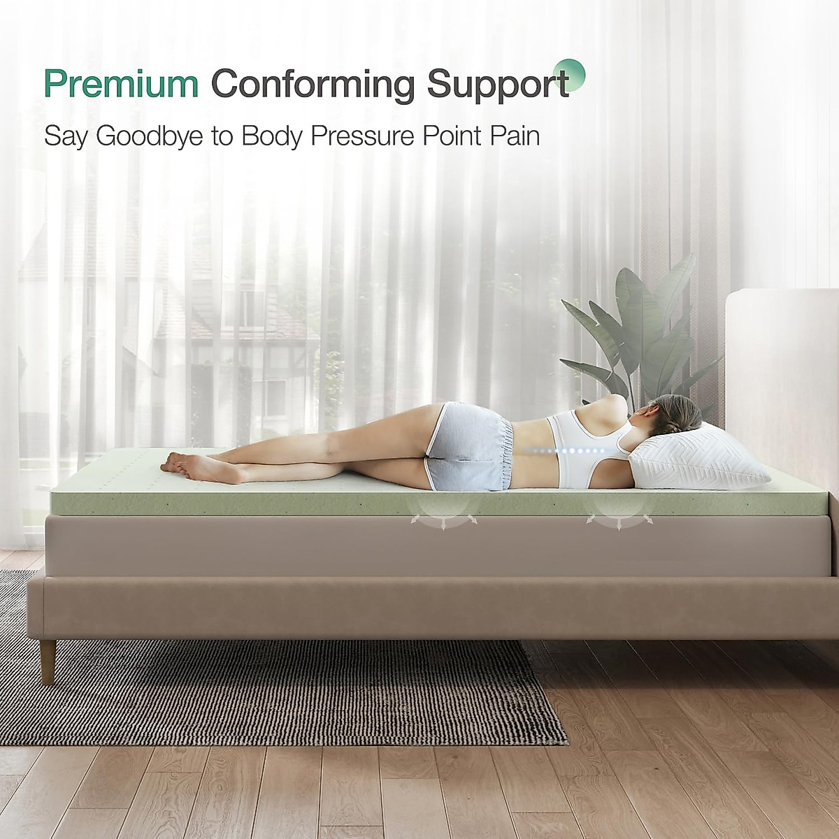 Novilla Full Size Mattress Topper, 2 Inch Gel Memory Foam Full Mattress Topper for Cool Night Sleep & Enhanced Comfort, CertiPUR-US Certified Foam, Green