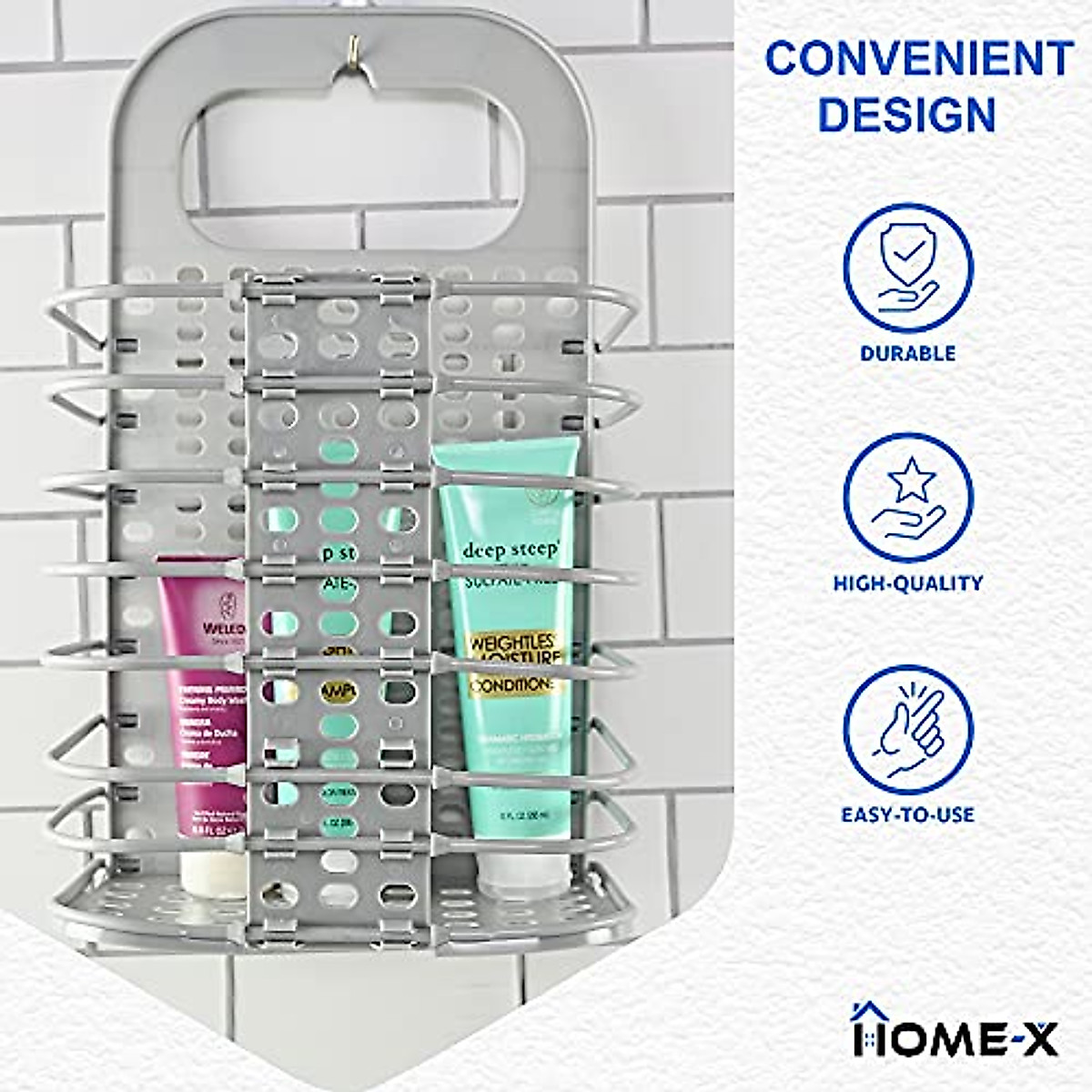 HOME-X Collapsible Laundry Hamper, Plastic Clothes Hamper and Collapsible Laundry Basket, Convenient Hanging Laundry Hamper, 18" L x 10 ½” W x 6 ½” H, Gray