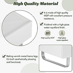 Merax Multi-Functional Coffee Table with Lifted Tabletop and Metal Frame Legs, High-Gloss Surface, for Living Room, 45.3 inch Length, White