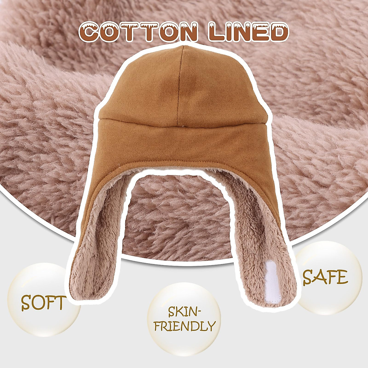 Bear Baby Winter Hat Toddler Earflap Beanie Unisex Infant Snow Cap Warm Fleece Kids Trapper Hats for Girls Boys 0-36M(Khaki,S)