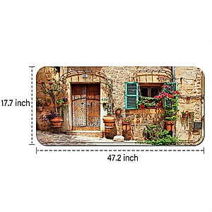 Home Decor Memory Foam Anti-Fatigue Kitchen Floor Mat,Streets of Old Mediterranean Towns Provence Landscape Flower Door Windows,Comfort Standing Area Rug Carpet Non Slip,47.2" x 17.7"