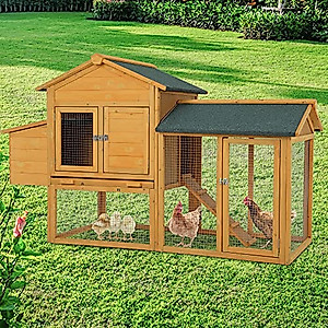 66 Inch Wood Chicken Coop Chicken House Indoor Outdoor Chicken Cage 2-4 Chickens Waterproof with Egg Box Wire Fence Hen House Pet Hutch Garden Backyard Cage