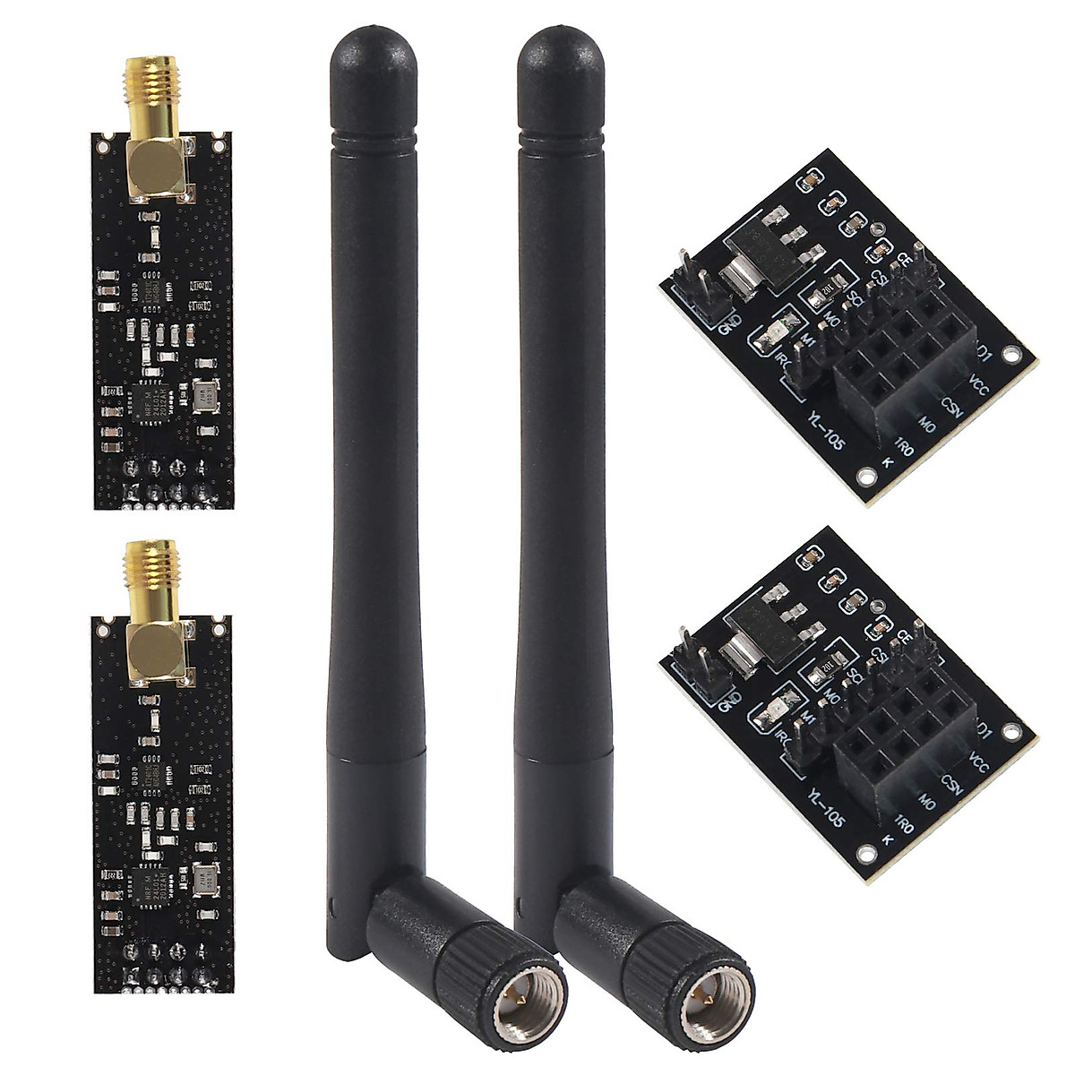 2Pcs NRF24L01+PA+LNA RF Wireless Transceiver Module with SMA Antenna 2.4G 1100m & Wireless Module with Breakout Adapter On-Board 3.3V Regulator