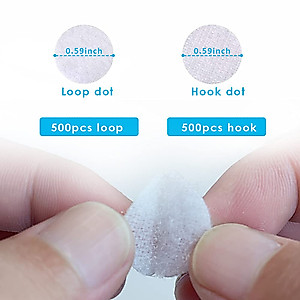 Self Adhesive Dots, 1000Pcs(500 Pair Sets) 0.59 Inch Diameter Strong Self Adhesive Dots for Classroom Nylon Sticky Back Coins Hook Loop Strips, Small Circle Dots Stickers Tapes, White