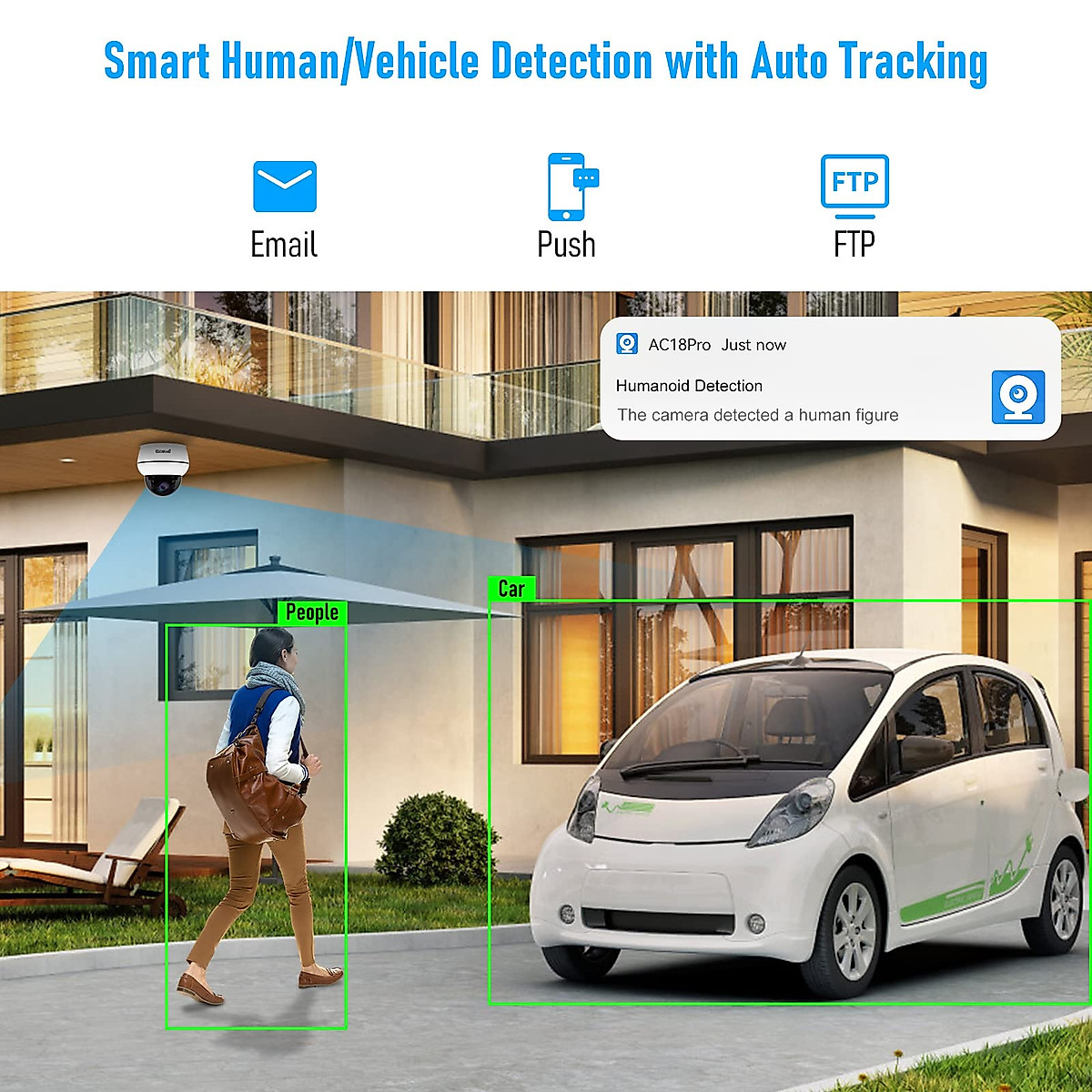 JideTech Outdoor 4K PTZ POE Camera, 8MP IP Dome Camera with 5X Optical Zoom, IR Night Vision Human/Motion Detection, Built in 2-Way Audio, Pan/Tilt, SD Card Slot