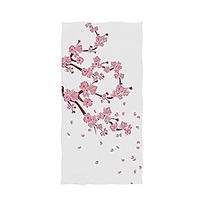 Naanle Beautiful Cherry Blossoms Branch with Flowers Print Soft Large Eco-Friendly Guest Hand Towels Bath Towel Multipurpose for Bathroom, Hotel, Gym and Spa (16" x 30",White Pink)