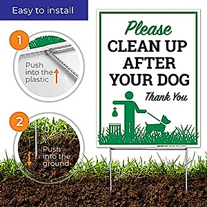 Sigo Signs - Please Clean Up After Your Dog Thank You Sign, (2 Pack) Double Sided 9x12 Inches, Corrugated Plastic with Metal H Stake, Made in USA