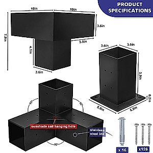 TPSHKE 4 Pack 4"×4" 3-Way Right Angle Corner Pergola Brackets & Post Base Kits，Aluminum Alloy Pergola Kits with Screws for 4x4 Inch (Actual 3.6"x 3.6") Wood Beams