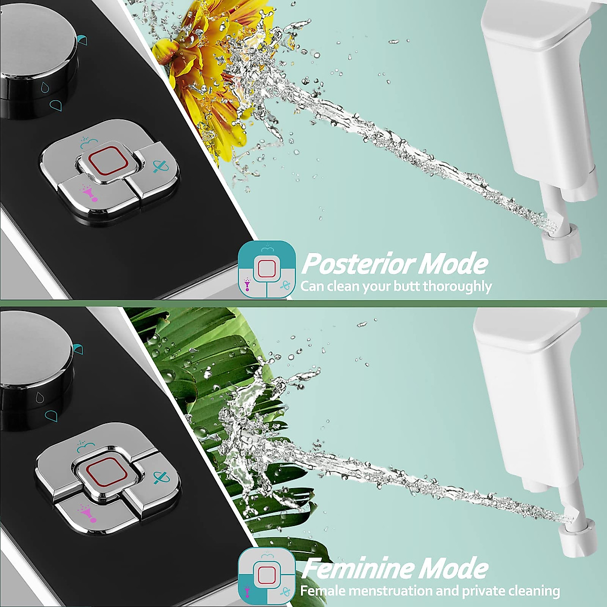 SAMODRA Bidet Attachment, Non-Electric Cold Water Bidet Toilet Seat Attachment with Pressure Controls, Retractable Self-Cleaning Dual Nozzles for Frontal & Rear Wash - Black