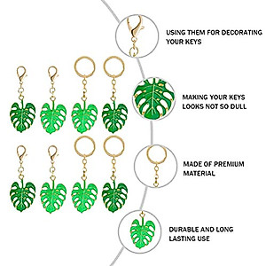 FAVOMOTO 8pcs Tropical Palm Leaf Keychain Hollow Monstera Leaf Keychain Charm Green Leaf Key Ring Plant Key Pendant Decoration for DIY Tropical Luau Hawaiian Party Favor Gift