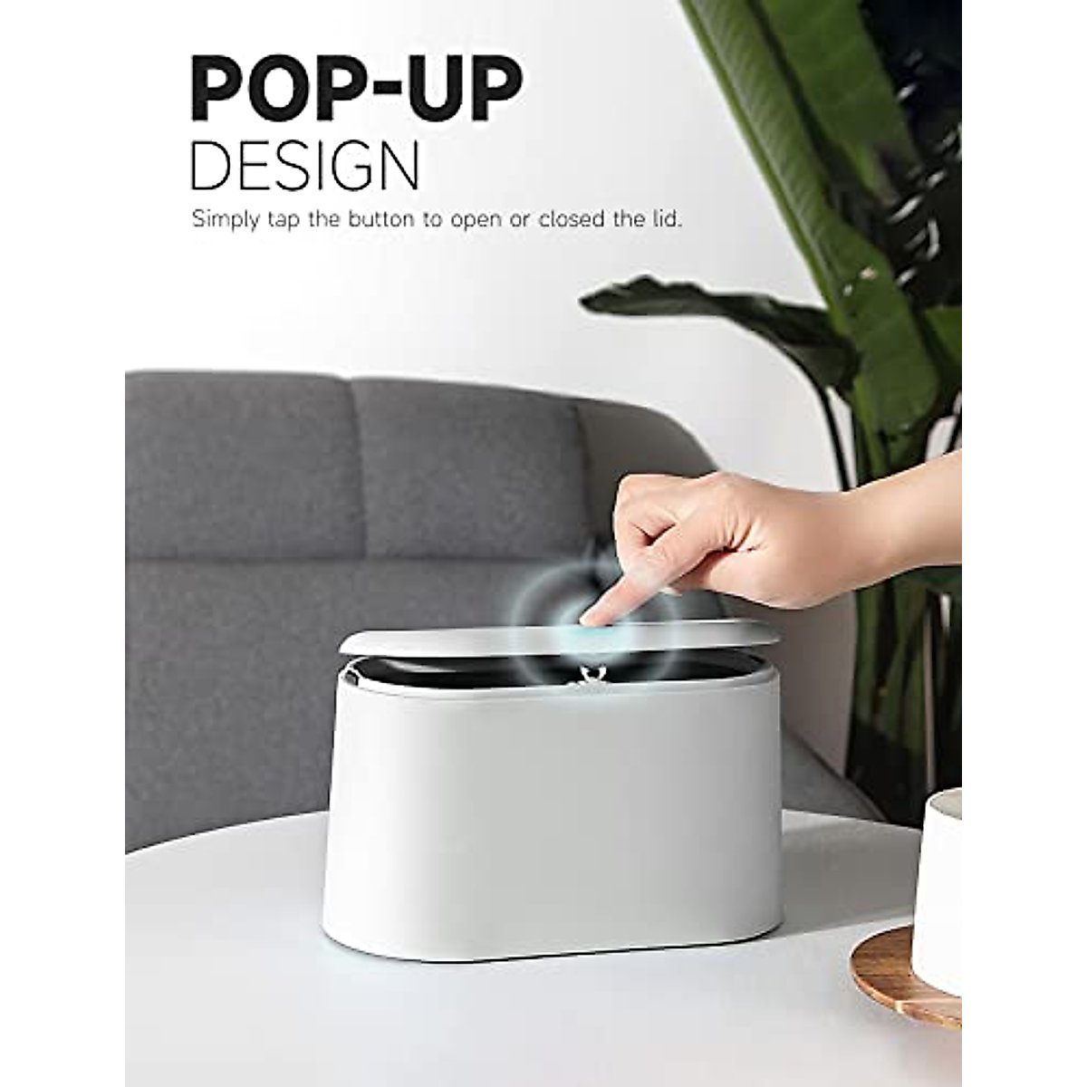 MONGTINGLU Mini Trash Can with Lid - Removable Small Garbage Can, Tiny Plastic Trash Bin, Pop Up Countertop Wastebasket, Counter Garbage Lint Bin for Bathroom,Office,Kitchen,Desk,Coffee Table(White)