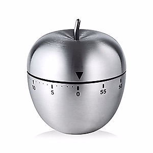Apple Kitchen Timer Cute Manual, Stainless Steel Metal Mechanical Visual Countdown Cooking Timer with Loud Alarm for Kitchen Cooking Baking Sports