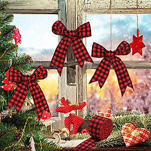 2 Rolls Wired Edge Ribbons Buffalo Plaid Burlap Ribbon Farmhouse DIY Gift Wrapping Crafts for Christmas Bow Wreath Tree Decoration (Red Black Plaid, 2.5 Inch Wide, 39.3 Feet)