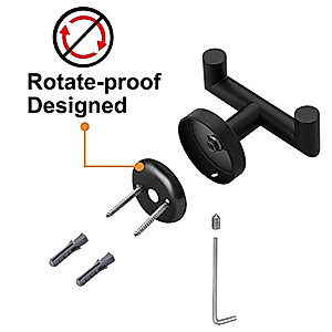 Towel Hooks for Bathrooms,Matte Black Towel Hook for Kitchen Bathroom,SUS304 Stainless Steel Coat Hook,Heavy Duty Double Towels Holder Hooks for Hanging Towels,Coats,sponges,Clothes,Wall Mount,2 Pack