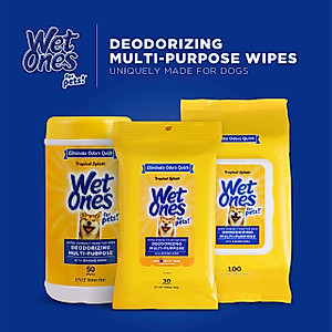 Wet Ones for Pets Deodorizing Multi-Purpose Dog Wipes With Baking Soda, 50 Count - 3 Pack| Dog Deodorizing Wipes For All Dogs in Tropical Splash Scent, Wet Ones Wipes for Deodorizing Dogs