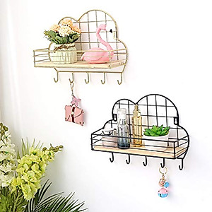 NUOBESTY Floating Shelves Cute Cloud Shape Wall Mount Organiser Wall Storage Rack Sundries Organizer for Living Room Kitchen Bathroom Home Decoration (Golden)