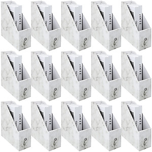 15 Packs Marble Magazine File Holder Bulk Collapsible Magazine Folder Organizer Desktop File Holder Storage Box Cardboard File Rack Book Bins with Labels for A4 Size Document Home School Office Favors