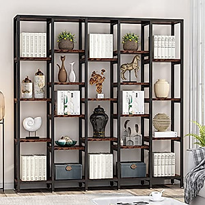Tribesigns Wide 9-Tier Bookshelf, 71” H x 70” W Extra Large Bookcase with 22 Open Shelves, Tall Bookshelf Open Display Shelves with Metal Frame for Living Room, Home Office, Rustic Brown