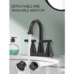 Cobbe Black Bathroom Faucets 3 Hole, 4 Inch Bathroom Sink Faucet with Pop Up Drain and 2 Supply Hoses, 2 Handle Centerset Bathroom Faucet for Sink Vanity, Matte Black