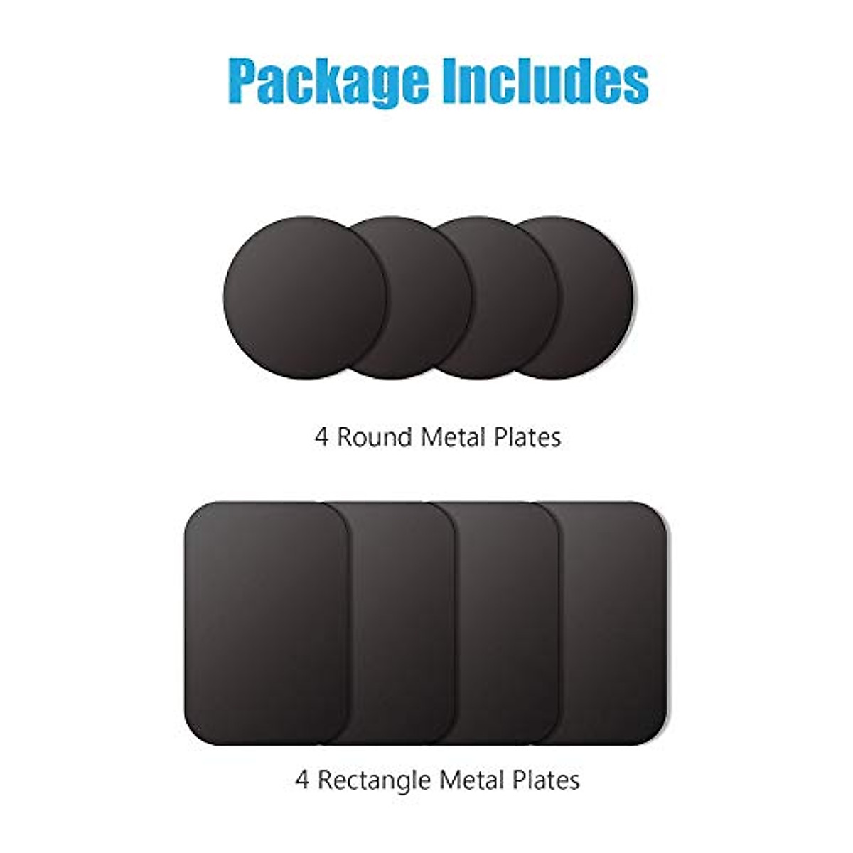 WixGear Metal Plates (8 Pack) with Adhesive for Magnetic Cradle-Less Mount - 4 Rectangle and 4 Round (Compatible with Magnetic Mounts) (Black)