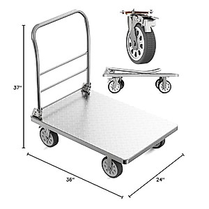 Heavy Duty Platform Truck Cart, Flatbed Cart Folding Hand Trucks, 2200lbs, with 6" Swivel Brake Casters, Foldable for Easy Storage (36" x 24")