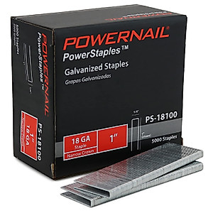 Powernail PS18100 18 Gauge 1/4 Inch Crown 1 Inch Length Chisel Point Narrow Crown Staples (Case, 50000ct)