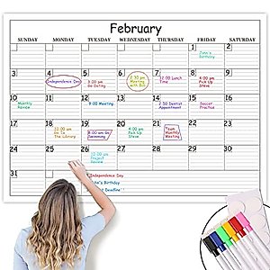 Large Dry Erase Calendar - 27.8"x 40", Undated Monthly Wall Calendar Laminated, Blank Reusable Calendar Planner for Home, Office, Classroom, with Ample Daily Boxes, Notes, 6 Markers ＆ 8 Stickers