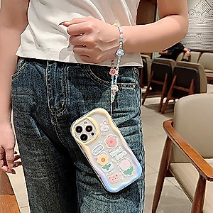 ZSYTZL Compatible with iPhone 13 Pro Max Case Cute Clear Floral Pattern for Design Aesthetic Women Teen Girls with Flower Colorful Bracelet Chain Kawaii Protective Phone Case for iPhone 13 Pro Max