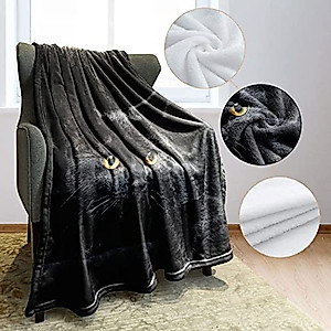 HommomH 50"x60" Blanket Soft Fluffy Flannel Fleece Throw Black Cat
