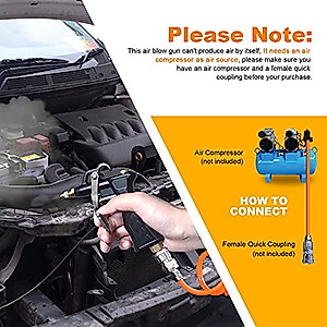 High Volume Air Blow Gun with Brass Adjustable Air Nozzle, Premium Air Blower Gun with 2 Pcs Steel Air Flow Extensions and Universal Blow Hose, Air Compressor Accessory Tool Air Gun