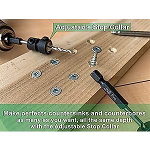 JNB Pro Wood Countersink Drill Bit Set JP0506, 5 Pc #6(9/64"), 2 Extra Bits 9/64 Tapered Drill Bit, 1 Adjustable Collar, 1 Wrench - 1/4" Quick Change Shank, Ideal Woodworking and Carpentry Tool Set