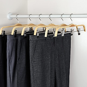 TOPIA HANGER Wooden Pants Hangers,Slim Natural Wood Skirt Hangers with Anti-Rust Hook and Adjustable Metal Clips, Perfect for Skirts, Pants, Slacks-10 Pack-CT17N