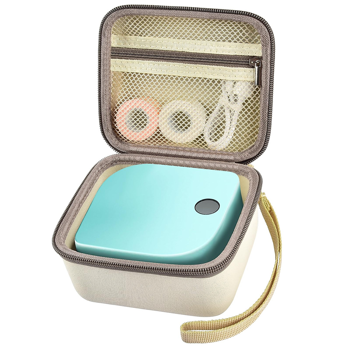 Case for MakeID HD(300dpi) Label Maker Machine with Tape, Hard Travel Carrying Storage Bag Holder with Accessories Mesh Pocket (Box Only)-Beige