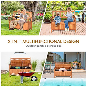 Toolsempire Outdoor Storage Bench, Wooden Bench with Storage, Removable Lining & Portable Handles, Patio Storage Bench Dech Bench for Outdoor, Garden, Balcony & Porch