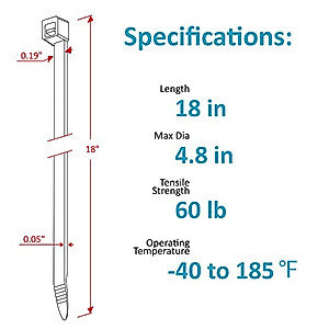 Zip Ties 18 inch (100 Pack), Black, 60lb Tensile Strength, UV Resistant Cable Ties for indoor and outdoor use, by Tantti Supply