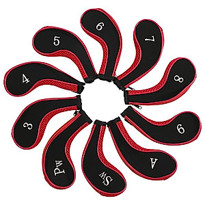 Iron Head Covers, 10Pcs Neoprene Waterproof Wear Resistant Putter Protector Case Golfer Accessory(Red)