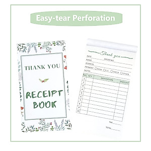 Thank You Receipt Book for Small Businesses 4x7 inches 2-Part Carbonless White Yellow 50 Sets 100 Sheets per Book with Wrap Around Cover Blank Signature Stamp Section 1 Pack Green