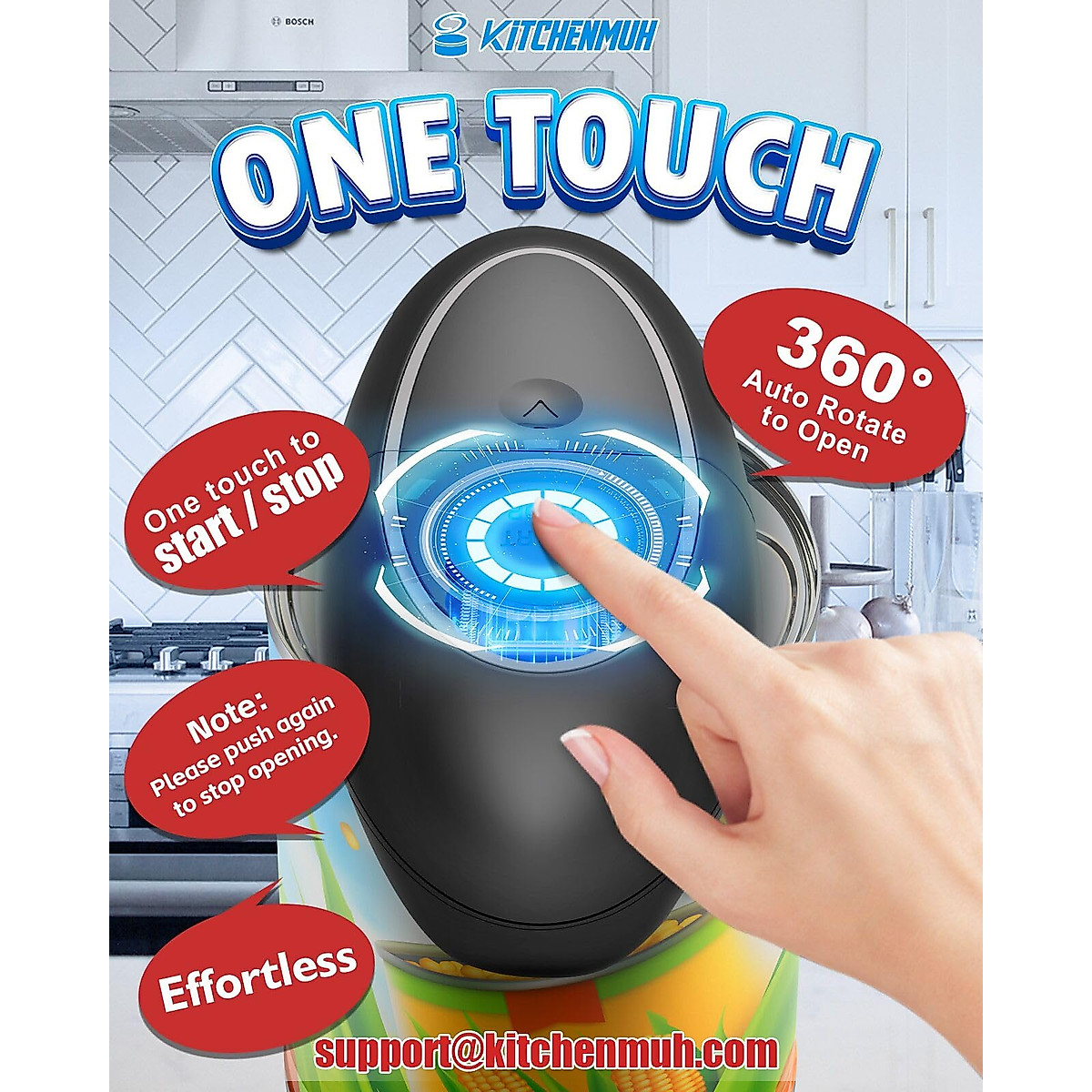 One Touch Electric Can Opener Fits Almost All Can Sizes for Seniors with Arthritis, Hand Held Battery Operated Can Opener with Smooth Edge, Food Safe Kitchen Gadgets Automatic Can Opener for Kitchen
