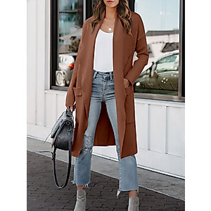 ANRABESS Women's Long Cardigan Sweater 2024 Fall Fashion Casual Oversized Knit Open Front Coatigan Jacket Coat Trendy Outfits Orange Brown Medium
