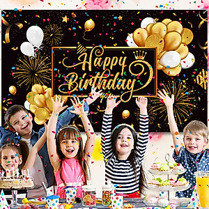 Tatuo Black and Gold Birthday Party Decorations 50 Pieces Gold Black Balloon Arch Garland Kit Happy Birthday Backdrop Banner Decorations for Kids Men Women Party Supplies Decor